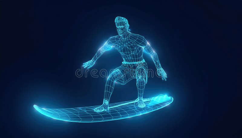Surfing Wireframe Visual with Blue Background Illustrating a Dynamic ...