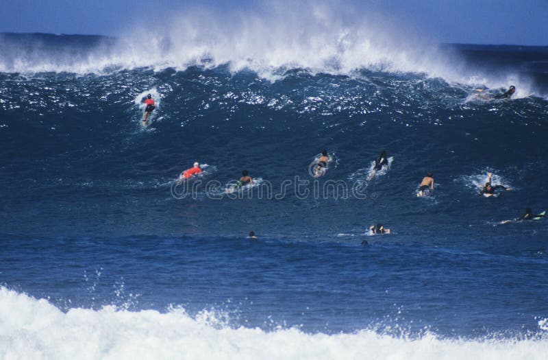 Surfisti Che Remano Fuori Per Prendere Wave Fotografia Stock - Immagine ...