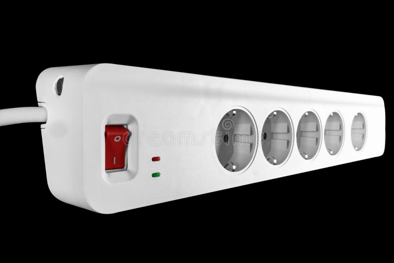 The Surge Protector Isolated on Black Background. Closeup of Electrical ...