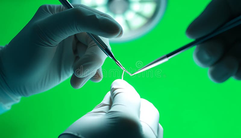 Surgeon Hands Operating with Surgical Instruments on a Suture Isolated ...
