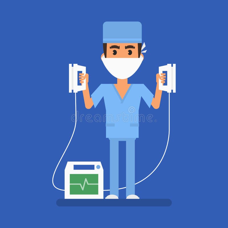 Surgeon Holding Defibrillator Stock Illustration - Illustration of work ...