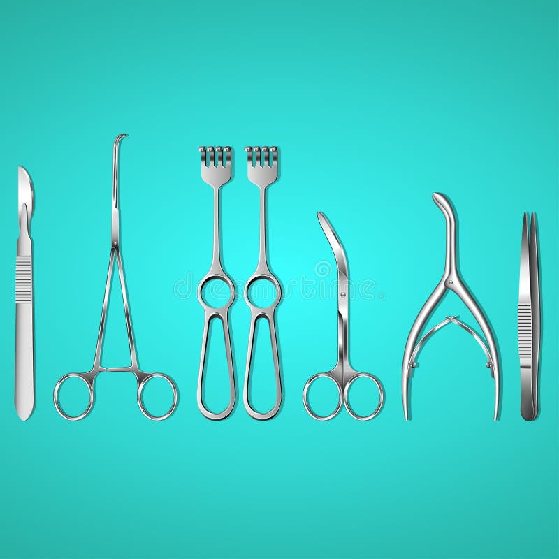 Surgeon Instruments on Blue Background Vector Stock Vector ...