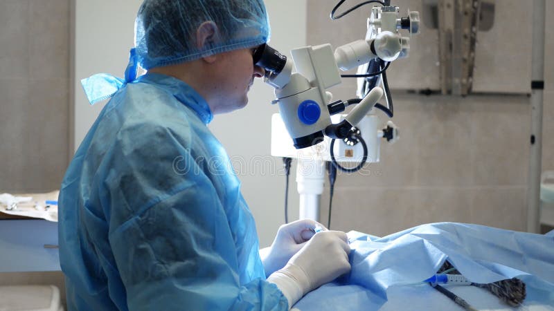 Surgeon Makes a Complicated Operation Using a Microscope. Stock Video ...