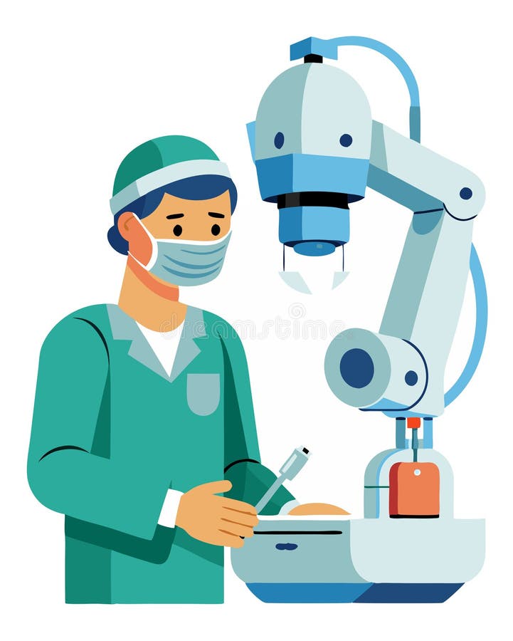 A Surgeon Operating a Robotic-assisted Surgery Machine, Wearing a ...