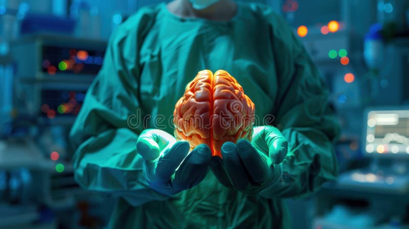 The Surgeon with Brain Model.AI Generated Image Stock Image - Image of ...