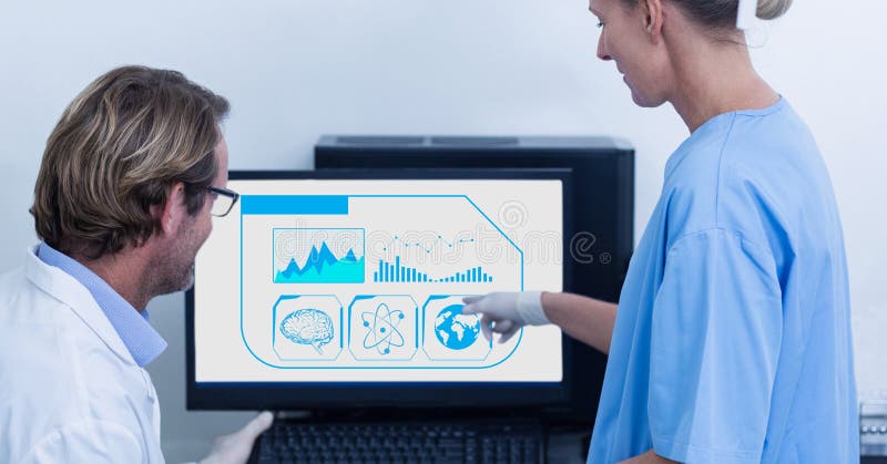 Surgeon Pointing Towards Desktop Pc Stock Photo - Image of people ...