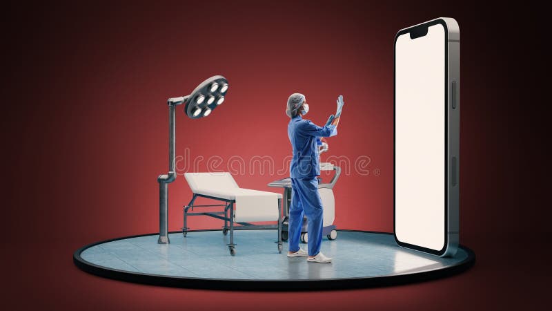 Surgeon Preparing for Operation by Putting on Gloves beside Surgical ...