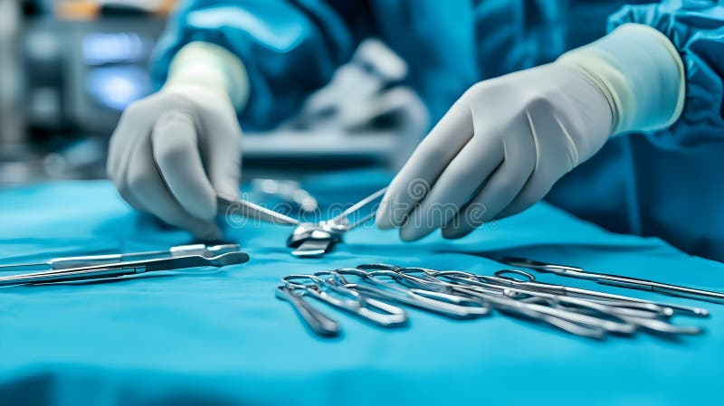 Surgeon Preparing Surgical Instruments in Operating Room Stock Photo ...