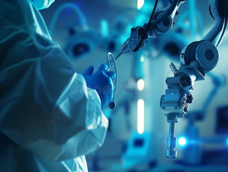 Surgeon Operating Robotic Arm in High-Tech Medical Facility Stock Photo ...