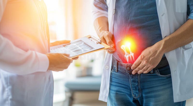 Surgeon Reviewing Hip Replacement Problems on a Diagnostic Image. Stock ...