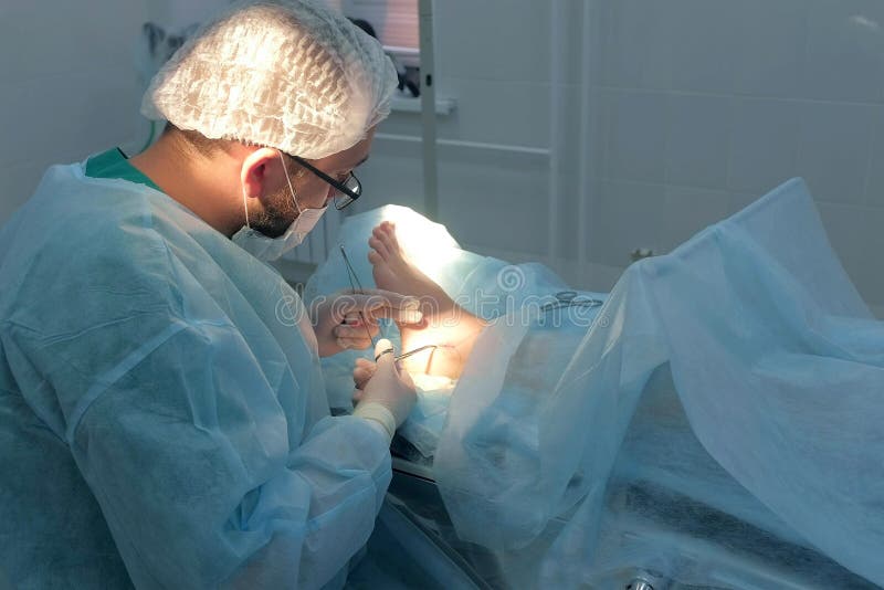 Surgeon Sews Wound on Leg Ankle after Surgery Using Self-absorbable ...