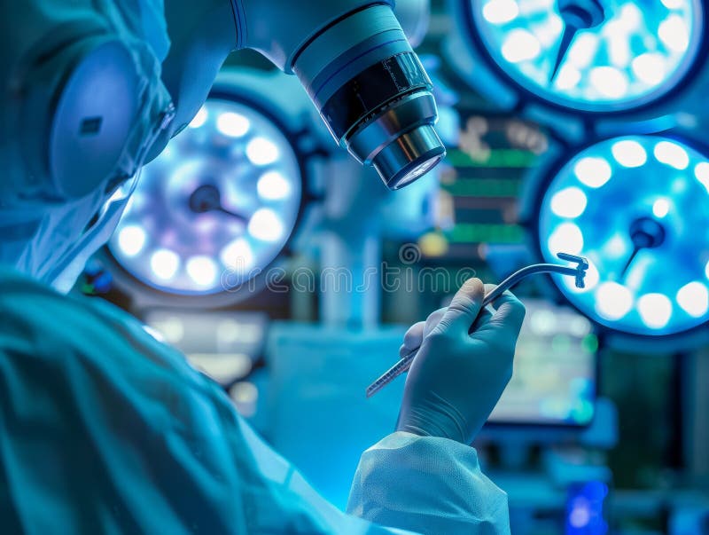 Surgeon Using Microscope in Operating Room Stock Image - Image of room ...