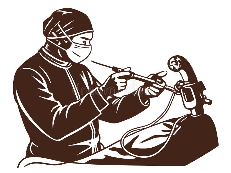 A Surgeon Using a Laparoscope and Medical Tools during a Minimally ...