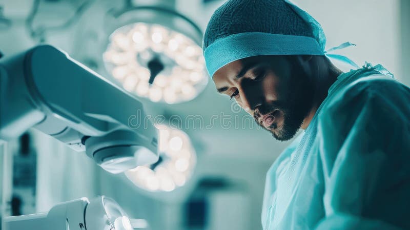 Surgeon Using a Robotic Arm in a Bright Operating Room for Advanced ...