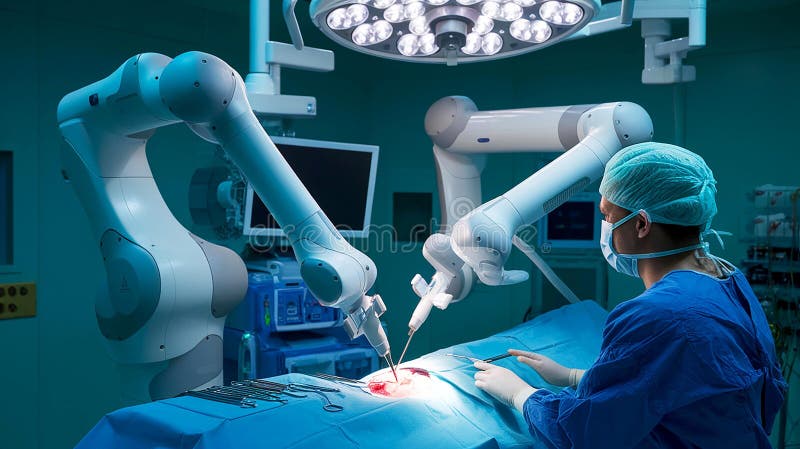 Surgeon Using Robotic Arms during Surgery in Modern Operating Room ...