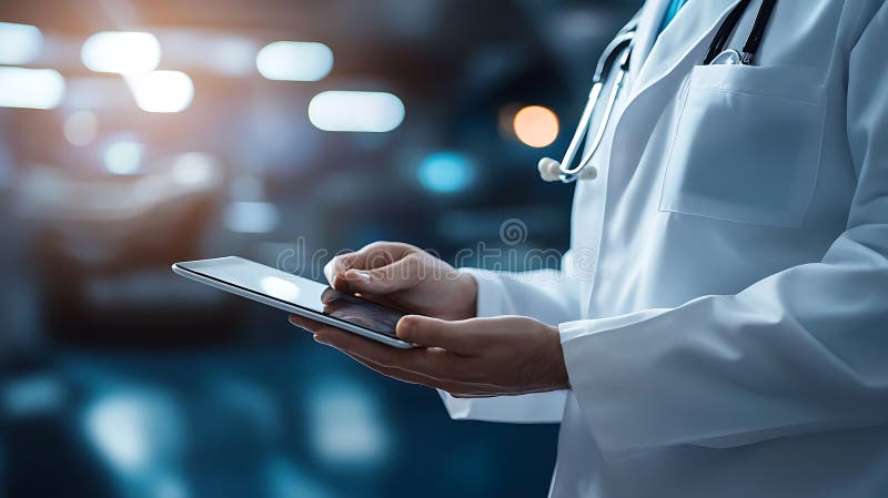 Surgeon Using Tablet in Modern Operating Room with High-Contrast ...
