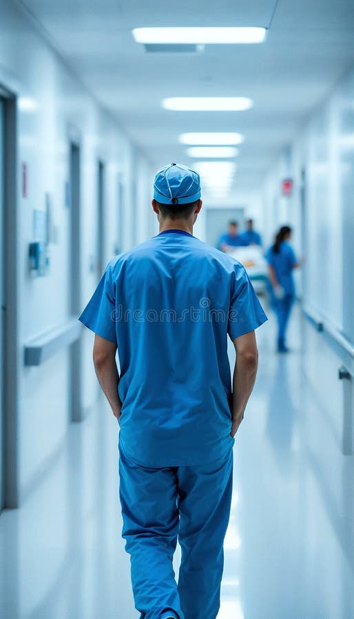 Surgeon Walking through Hospital Hallway Stock Illustration ...