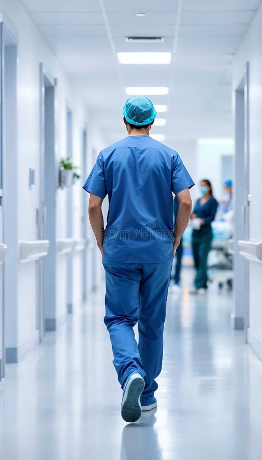 Surgeon Walking through Hospital Hallway Stock Illustration ...
