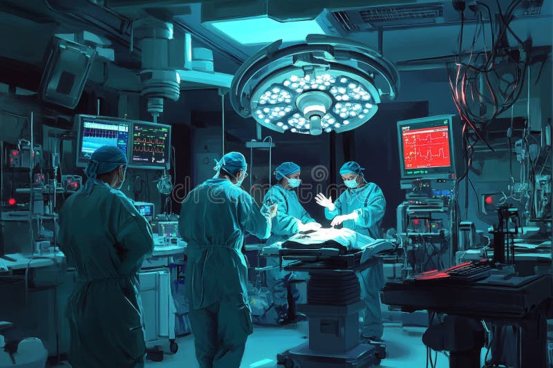 Surgeons in an Advanced Operating Room with Bright Lights. a Focus on ...