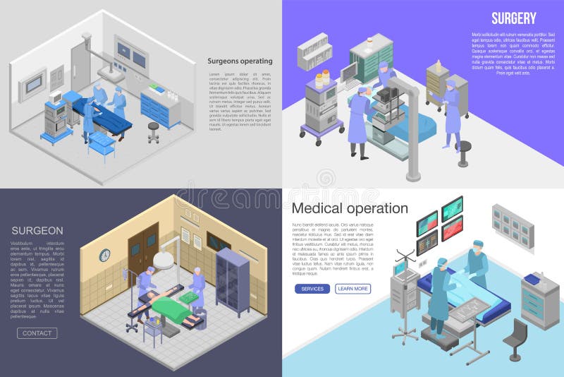 Surgeons Operating Banner Set, Isometric Style Stock Vector ...