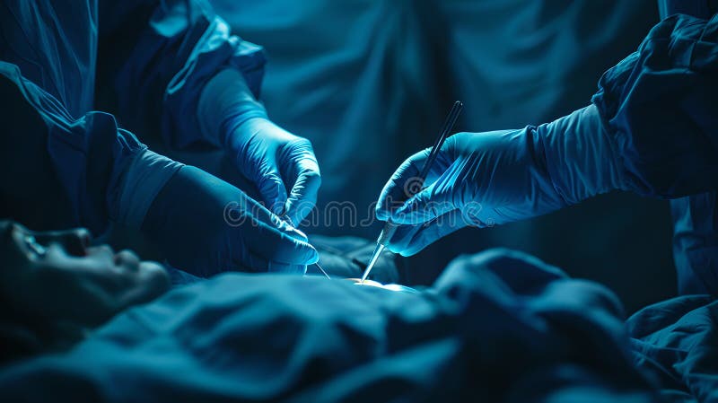 Surgeons Performing a Delicate Operation Under Bright Lights. Teamwork ...