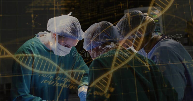 Surgeons Performing Operation with DNA Strand and Data Processing Image ...