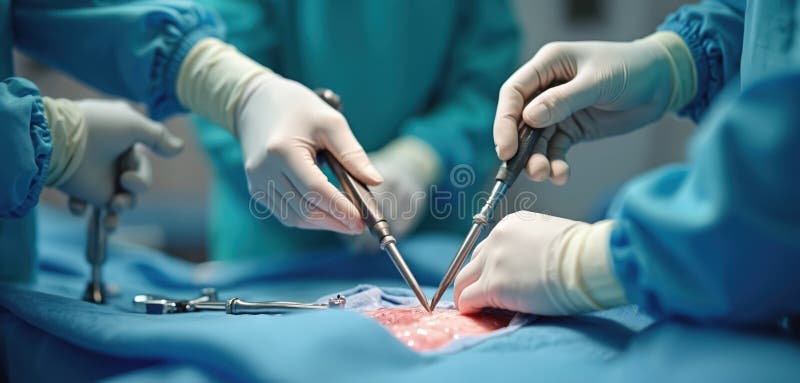 Surgeons Team Performing Surgery. Doctors Use Surgical Tools ...