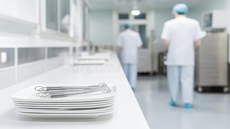 Sterile Operating Room with Surgical Table, Bright Overhead Lights ...