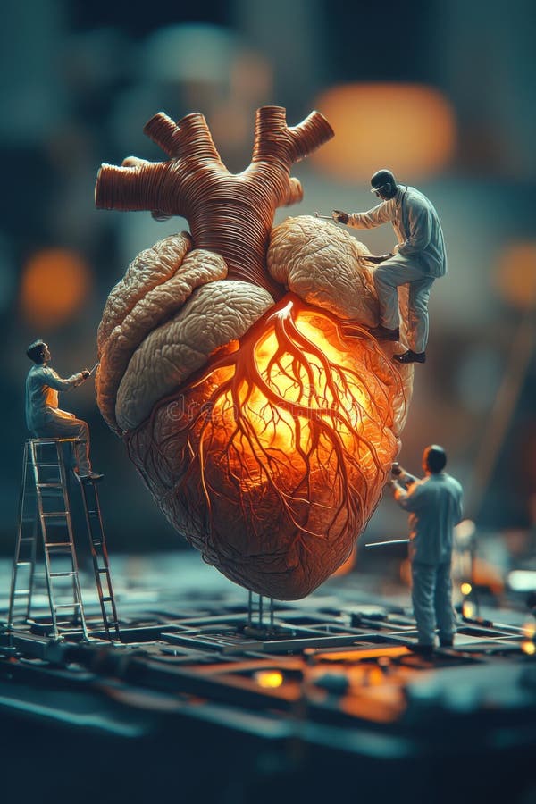 Surgeons Working on a Glowing Human Heart in High-Tech Laboratory Stock ...