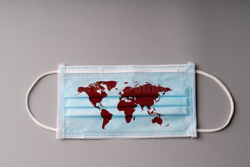 The Surgery Mask with World Map Icon for Epidemic Concept & COVID 19 ...