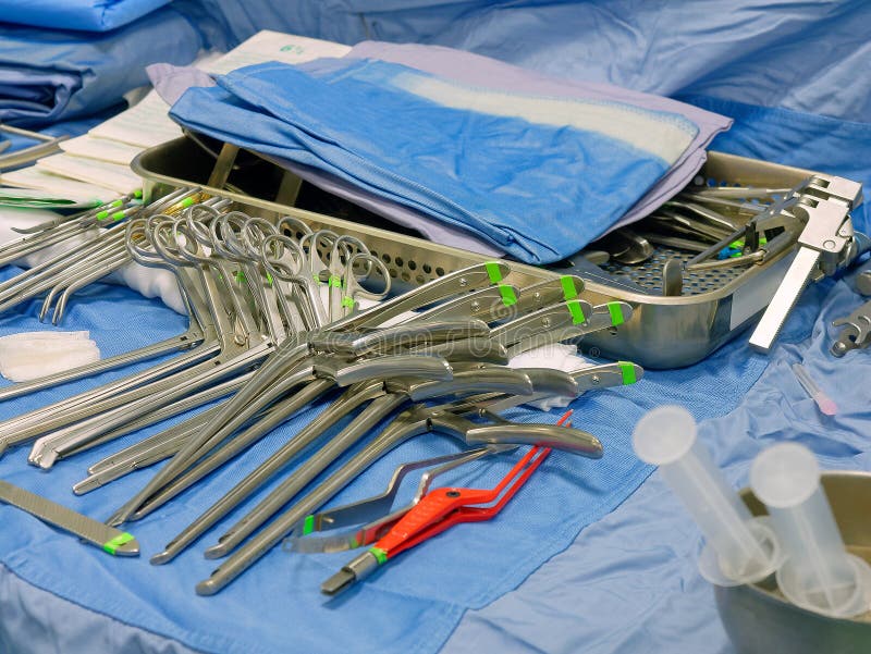 Surgery Surgical Tools on Surgery Room Table Closeup Stock Photo ...