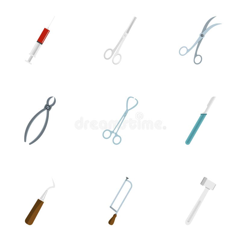Surgery Tools Icon Set, Flat Style Stock Vector - Illustration of color ...