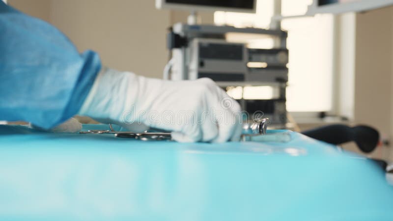 Surgery Tools. Multiple Surgery Tools on a Plate in Operating Room ...