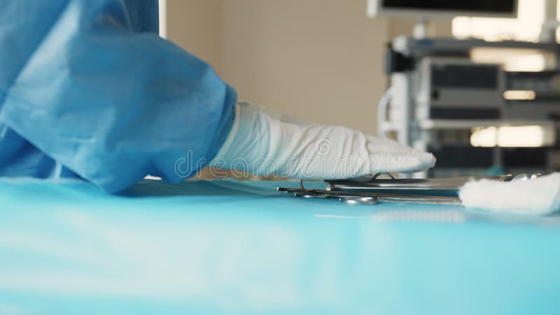 Surgery Tools in Operating Room. Multiple Surgery Tools on a Plate in ...