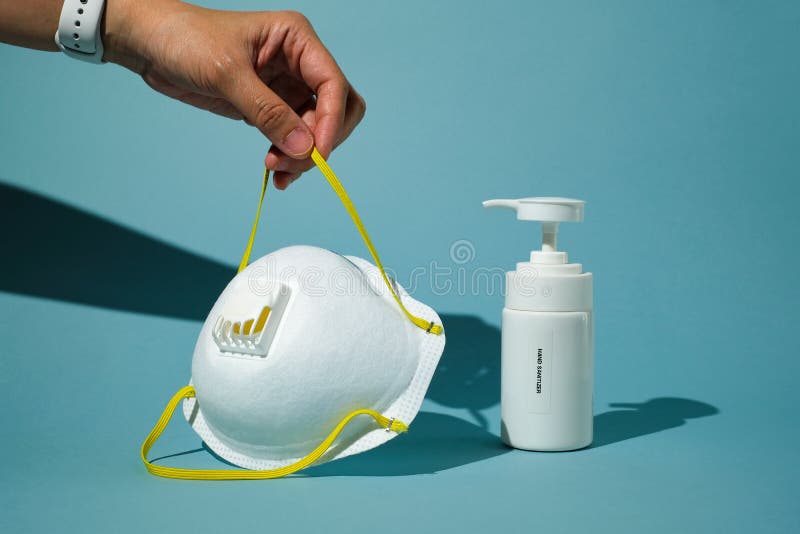 Surgical Face Mask with Alcohol Gel for New Normal Life Stock Photo ...