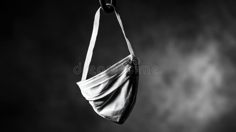 Surgical Face Mask Hanging on Dark Background in Dramatic Lighting ...