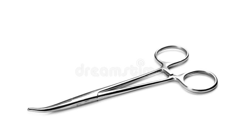 Surgical Forceps on White Background, Top View Stock Image - Image of ...