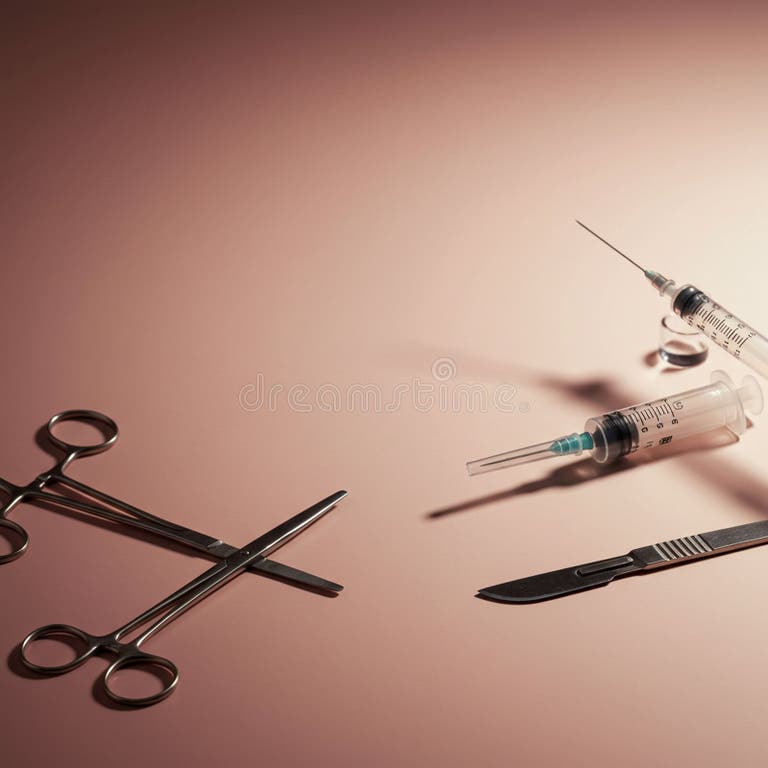 Surgical Instruments Arranged on a Smooth Surface Include Two Metal ...