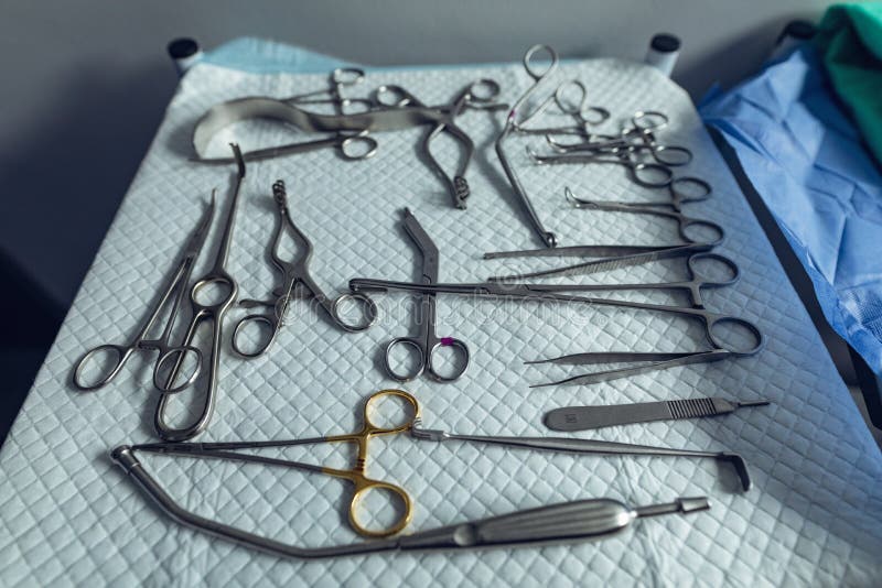 Surgical Instruments Arranged on Table in Operating Room Stock Photo ...