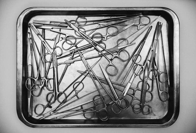 Surgical Instruments Black and White Close-up Stock Image - Image of ...