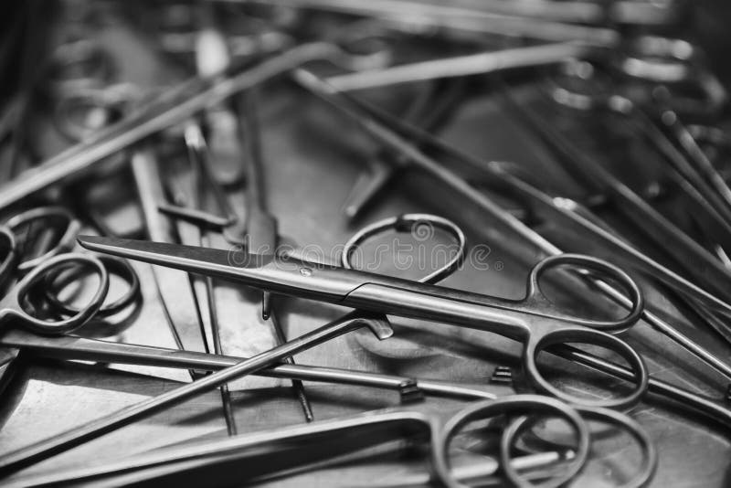 Surgical Instruments Black and White Close-up Stock Image - Image of ...