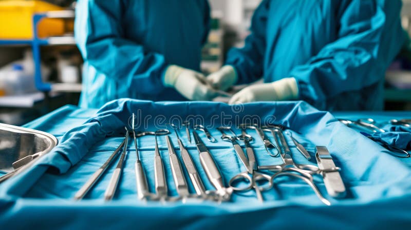 Surgical Instruments on Blue Drapery. Generative Ai Stock Illustration ...