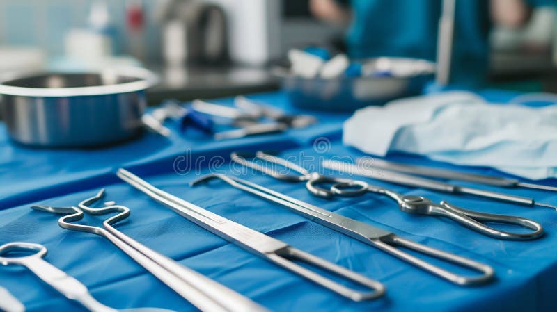 Surgical Instruments on Blue Drapery. Generative Ai Stock Illustration ...