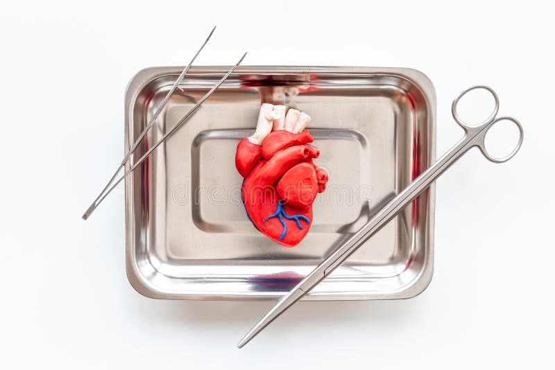 Surgical Instruments and Heart Model. Heart Surgery Concept Stock Photo ...