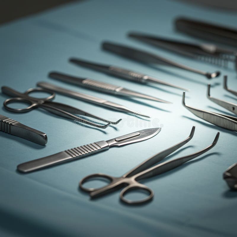 Surgical Instruments are Neatly Arranged on a Blue Sterile Surface ...