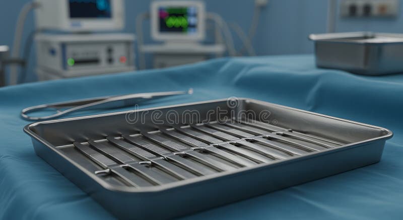 Surgical Instruments in Operating Room on Blue Drape Stock Illustration ...