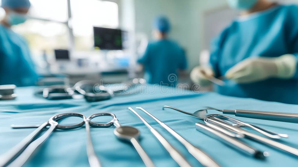 Surgical Instruments in an Operating Room with Surgeons Performing ...