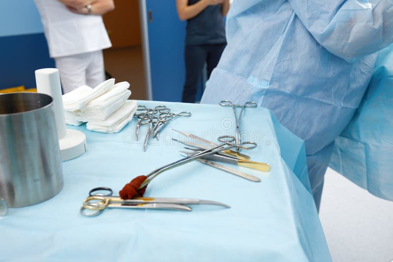 Surgical Instruments in Operating Room on Table. Stock Photo - Image of ...