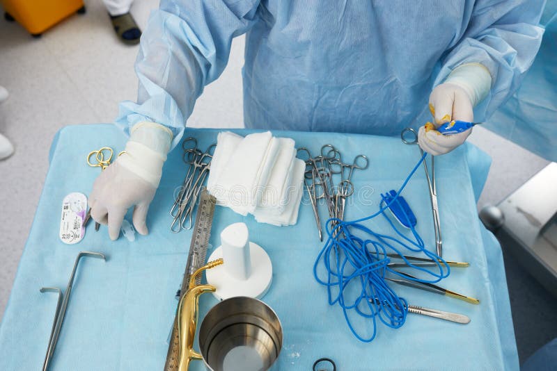 Surgical Instruments in Operating Room on Table. Stock Photo - Image of ...