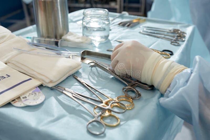 Surgical Instruments in Operating Room on Table. Stock Photo - Image of ...